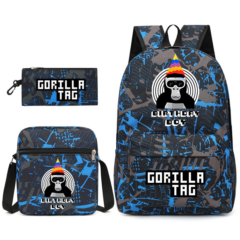 Школьная сумка из трех предметов Gorilla Tag Monkey, холщовый рюкзак с мультяшным периферийным принтом, повседневный студенческий рюкзак