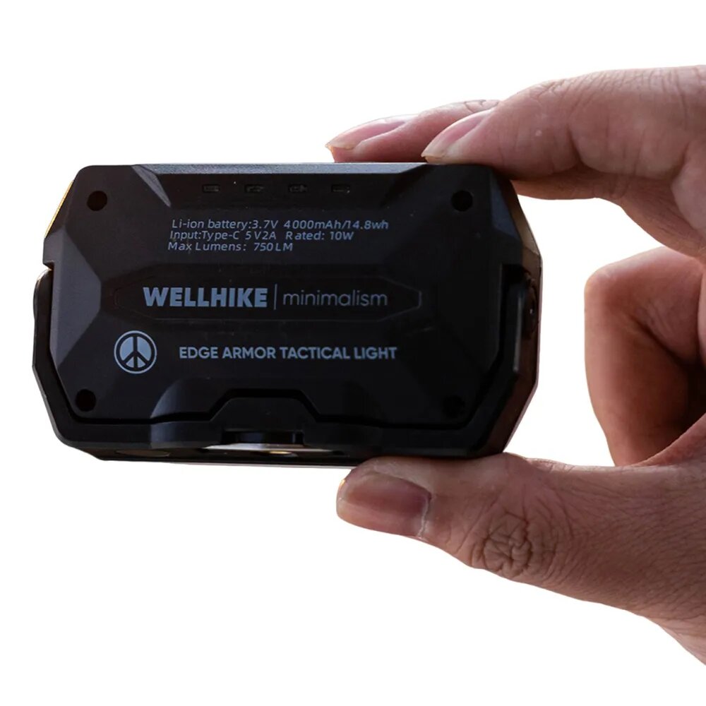 Ручной тактический фонарь WELLHIKE Edge Armor, черный, со встроенным аккумулятором, влагозащита