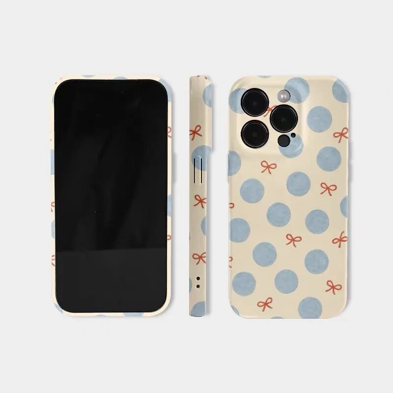 Чехол для iPhone 13 MINI, голубой с горошком и бантиками, акрил, цвет 2