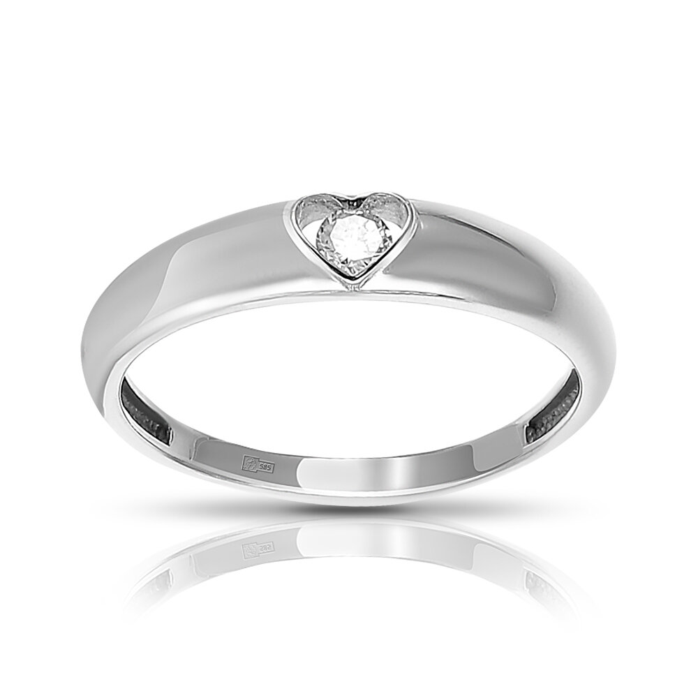 Кольцо на фалангу, белое золото, 585 проба, родирование, фианит