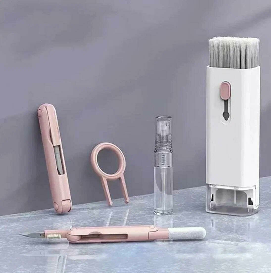 Многофункциональная щетка для чистки наушников, клавиатуры, экрана телефонов и ноутбуков 7 в 1, розовый
