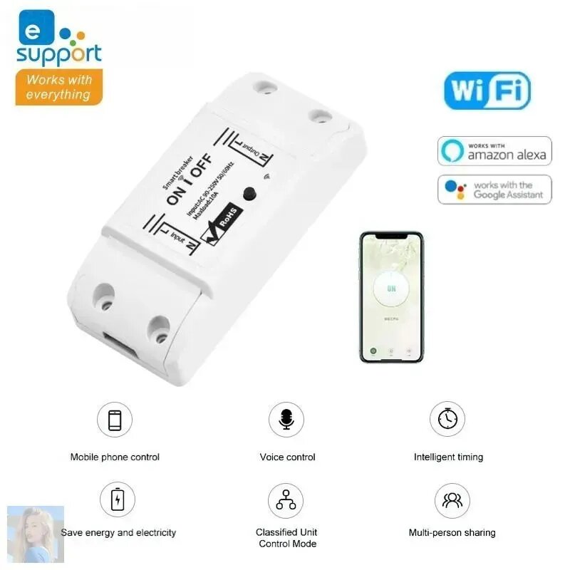 Умное реле с Wi-Fi, eWelink, Яндекс Алисой, Google Home