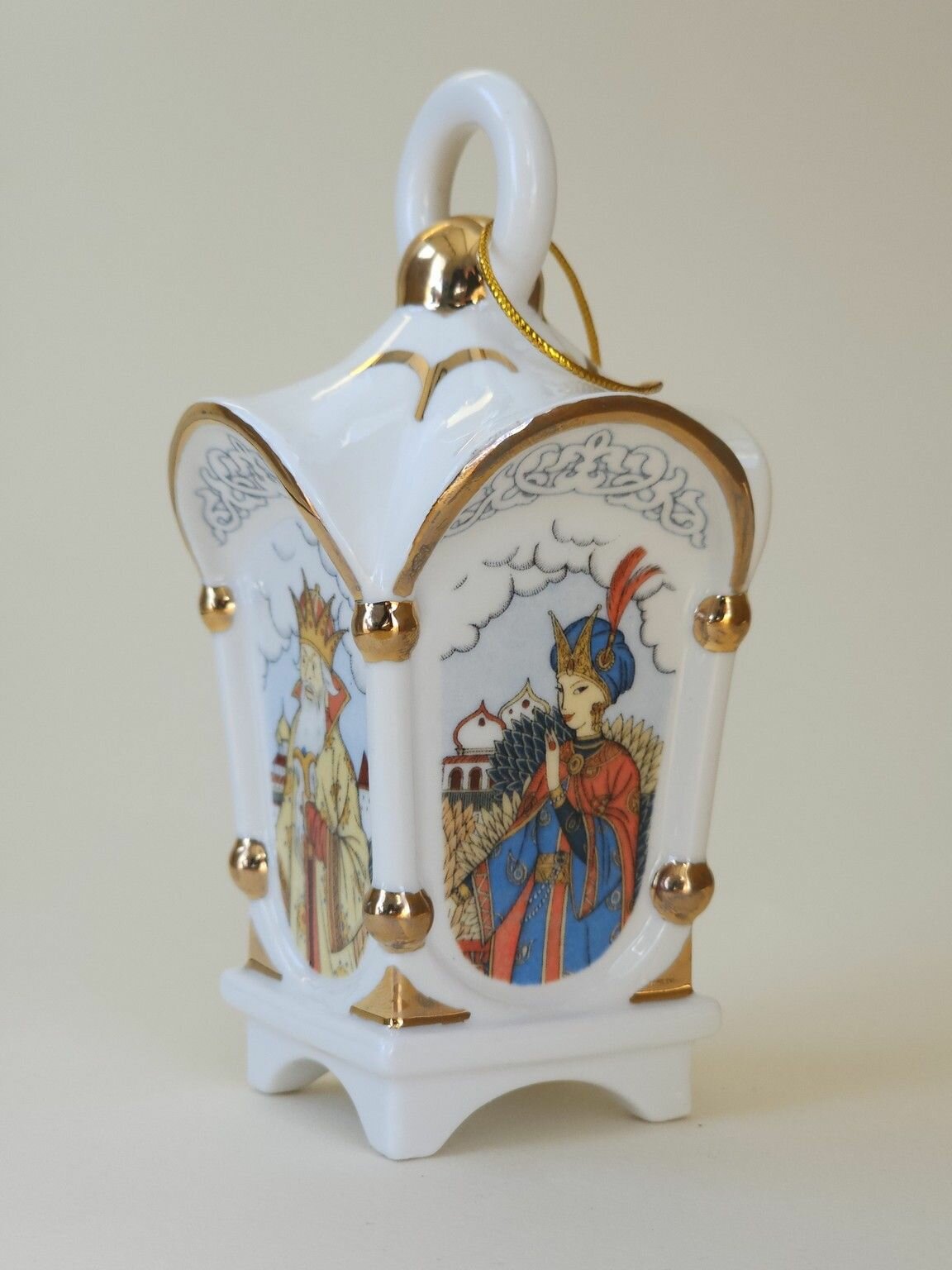 Ёлочная игрушка "Фонарик "Золотой петушок". Ярославская майолика. Керамика ручной работы. Сделано в России.