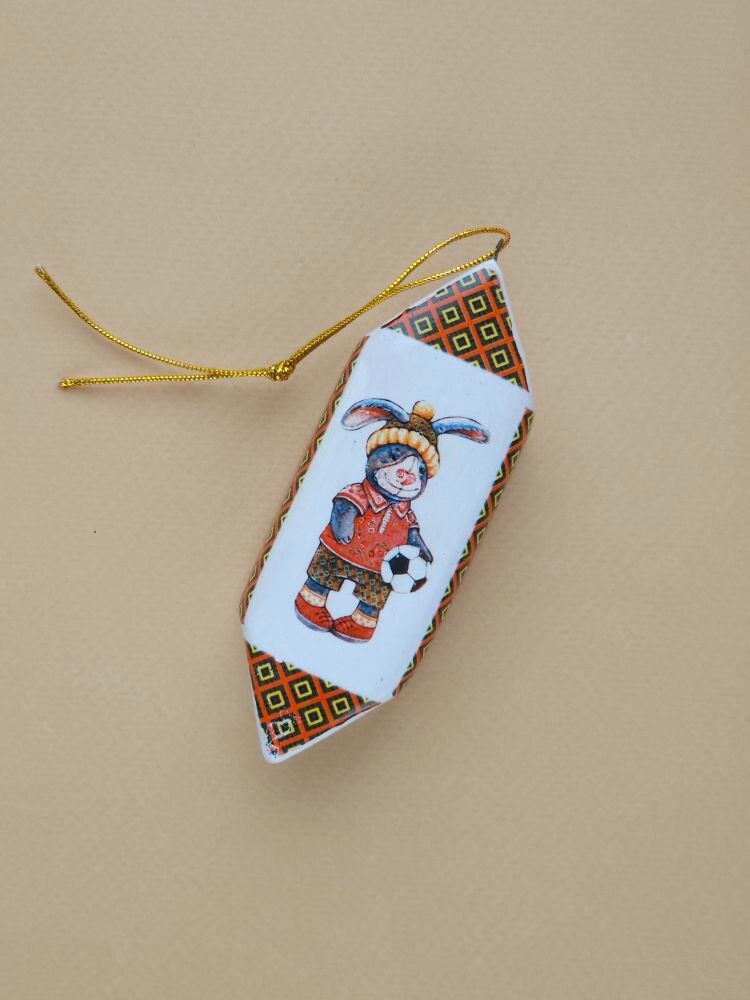 Ёлочная игрушка "Конфетка "Зайчик". Ярославская майолика. Керамика ручной работы. Сделано в России.