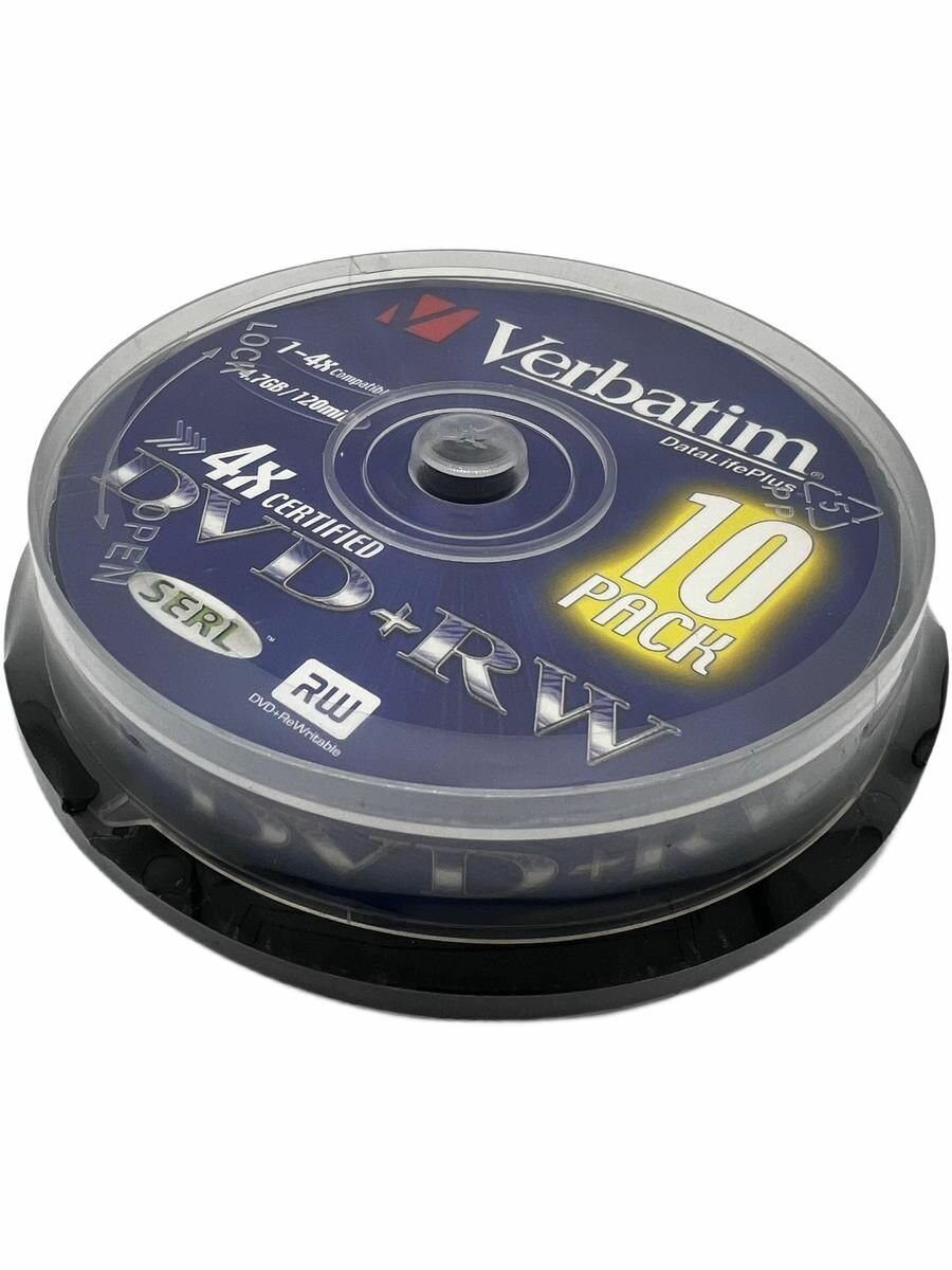 Диски для многократной записи Verbatim DVD+RW 10шт, 4Х/4,7Gb/120min