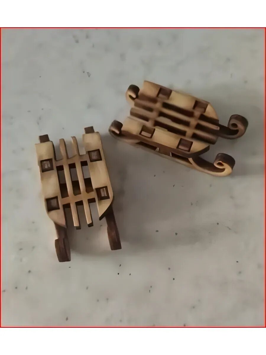 Набор миниатюр Санки - 2 шт для ватной игрушки, дерево