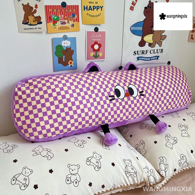 Эксклюзивная подушка для сна на боку 85x25x12 см в фиолетовом исполнении "Милый кот"