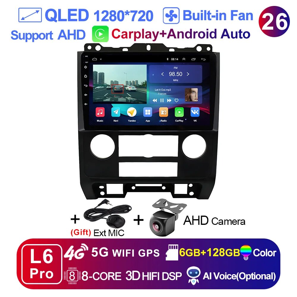 LEHX L6 Pro 2Din 8-ядерный Carplay Android 14 автомобильный радиоприемник L6 Pro(6-128GB)CAM