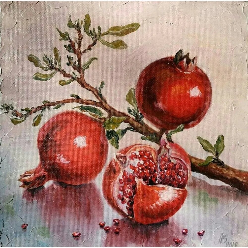 Алмазная живопись "Сочный гранат", 5D, круглая, 40x50 см. Производитель: Brose Art.