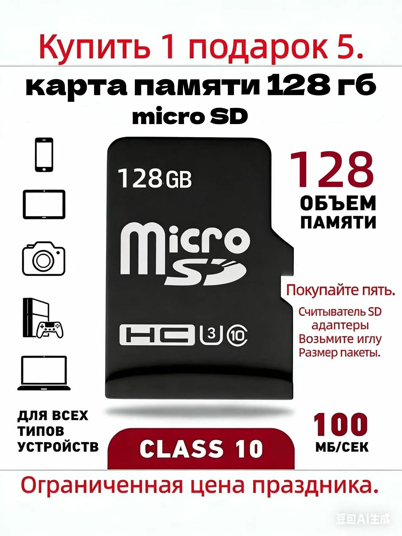 128 гб карта памяти 128 гб micro sd 128 GB Карта памяти SD, Class 10 , черная