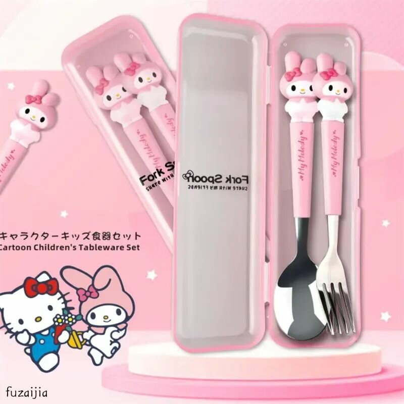 Набор детской посуды, Портативная посуда из нержавеющей стали с милым рисунком для детей