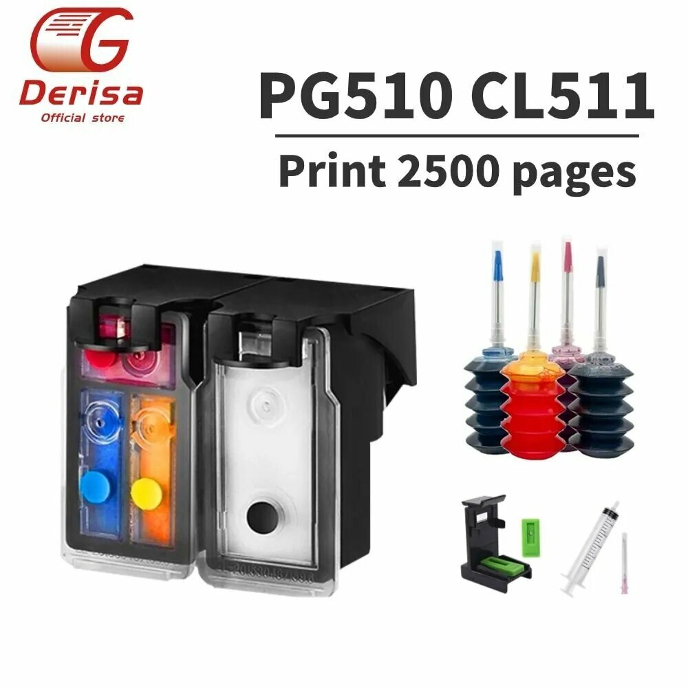 Derisa Расходник для печати Совместимый картридж для принтера Canon Pixma IP2700 IP2780 IP2880 MP240 250 260 270 280 480, Набор CMYK, 6 шт