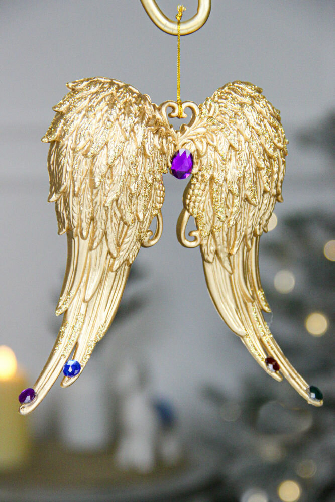 Ёлочная игрушка крылья золотого ангела, пластик, 14 см, Kurts Adler T3214-1