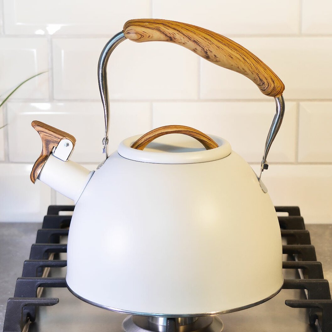 Чайник со свистком 2,5л, нержавеющая сталь AISI 201/430, белый, для всех плит, индукция