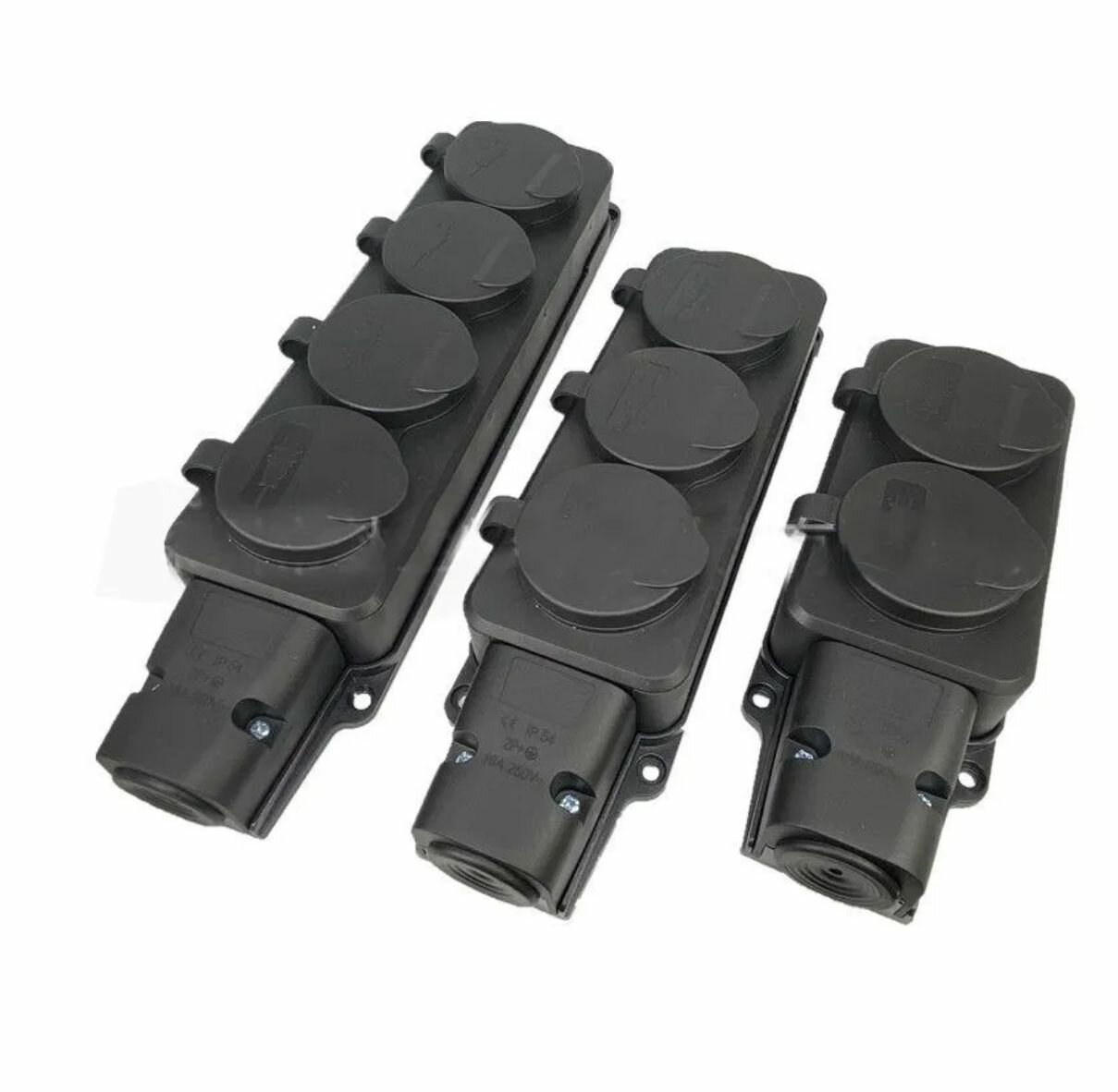 Розетка колодка штепсельная влагозащищенная, 2P+PE, 230 В, 16 А, черная, Четырехдырочная розетка