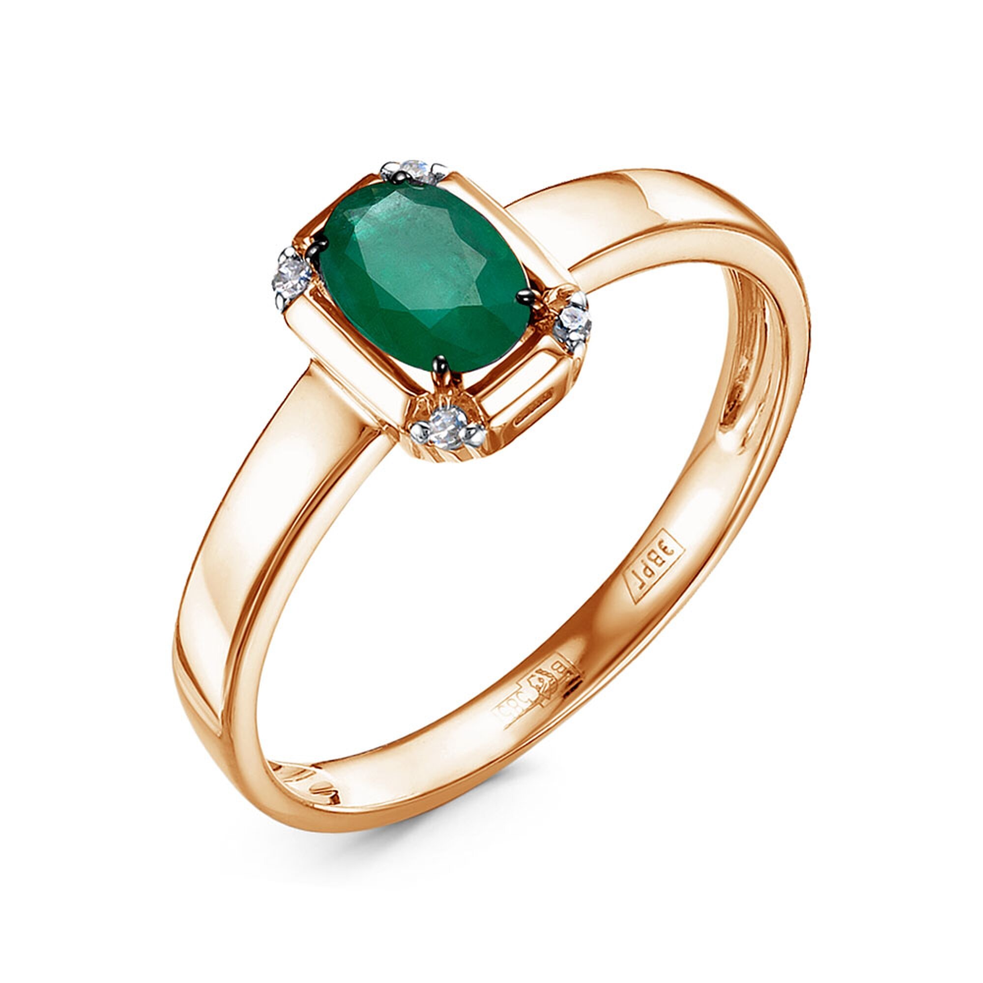 Кольцо, красное золото, 585 проба, бриллиант, изумруд