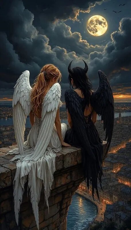 Картина по номерам /Ангелы и демоны/40x50cm цифровая живопись маслом, Бескаркасный