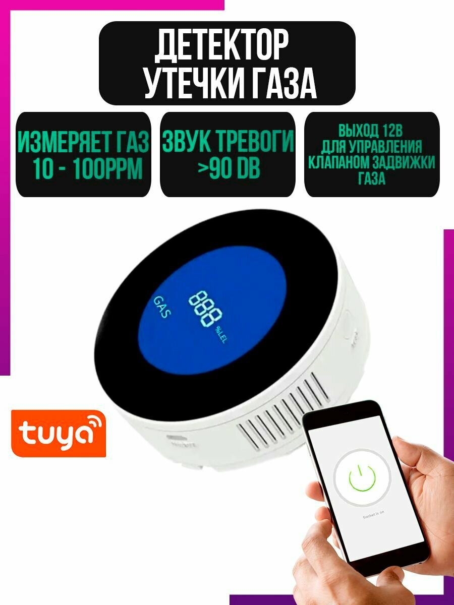 Умный Wi-Fi датчик утечки бытового газа - детектор утечки природного газа, работает автономно, в системе умный дом Smart Life SECTEC STGAS02