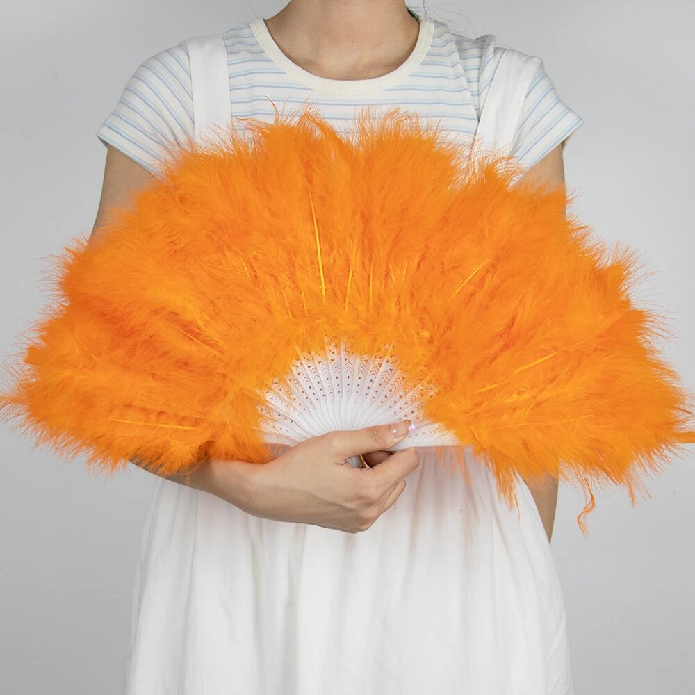 Розовый веер из перьев индейки 45 см Оранжевый, Оранжевый