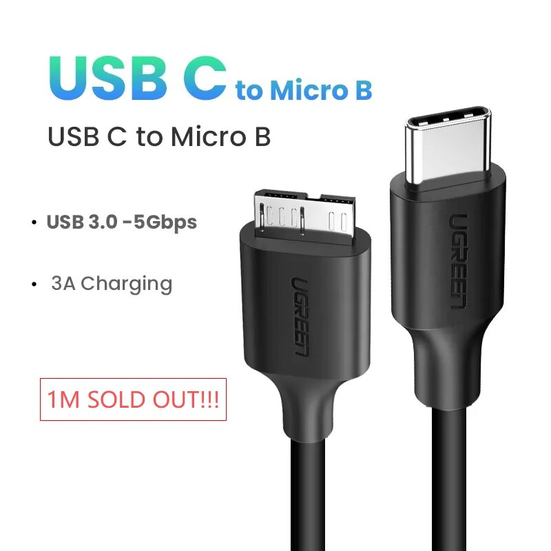 Ugreen USB-C to Micro-B кабель, 0.5 м, черный