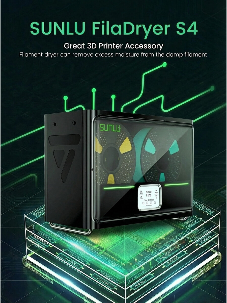 Sunlu FilaDryer S4 сушилка для филамента на 4 катушки, высокая эффективность, аксессуар для 3D-принтера