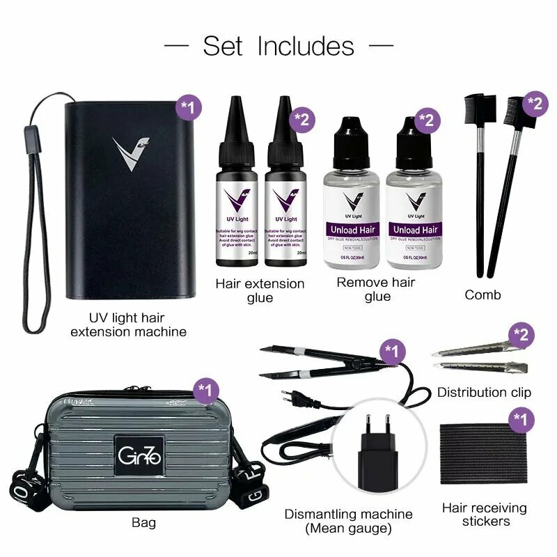Полный набор для UV-наращивания волос Набор для УФ-наращивания волос ,6бутылки клея