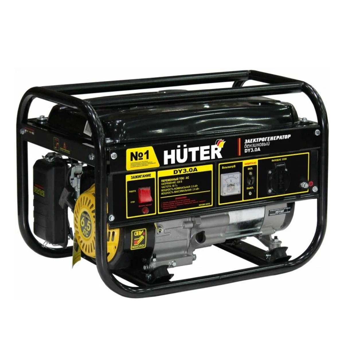 Бензиновый генератор HUTER DY3.0A, 2800Вт, ручной запуск, 1 фаза