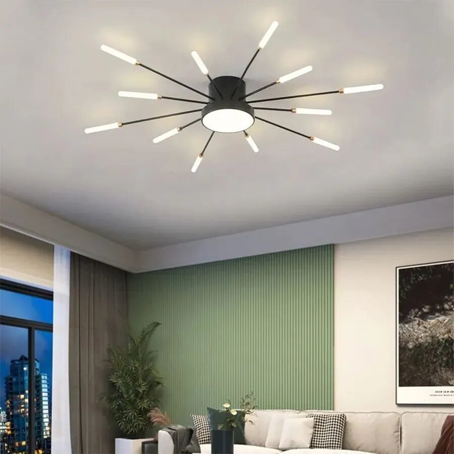 Потолочная люстра, LED, современная, черная, 80*11см, 13 ламп, нейтральный белый свет, 2 года гарантии — фото 1