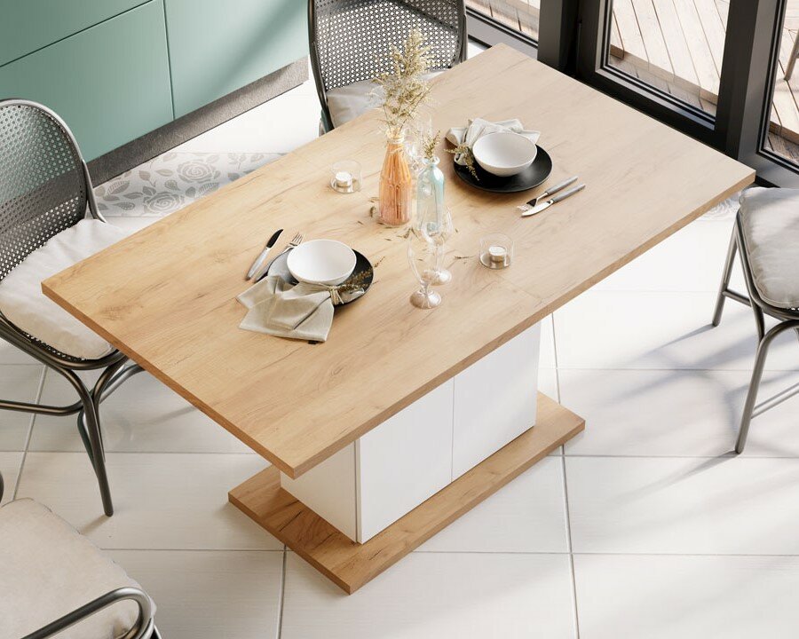 Раздвижной обеденный стол "Детройт тип 1", ЛДСП Белый, Дуб Крафт золотой