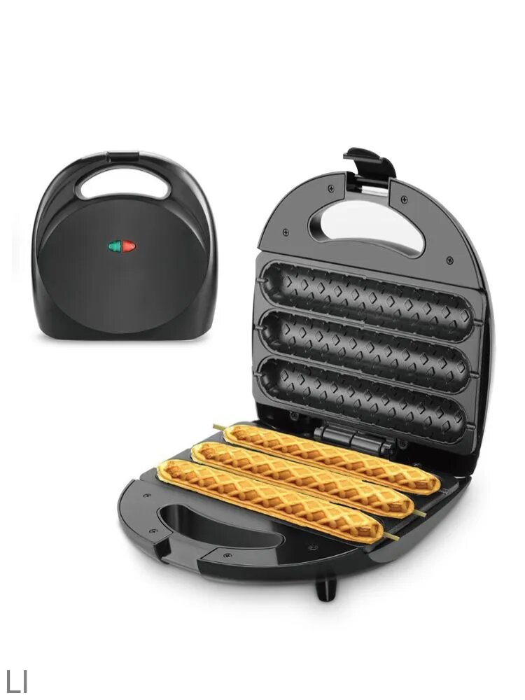 Вафельница Вафельница для корн-догов, сосисочница, приготовление хот-догов 750 Вт, черный матовый