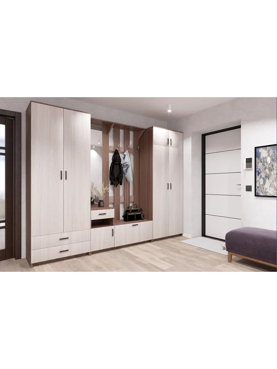 Прихожая "Машенька", комплект мебели в прихожую, с зеркалом, ясень шимо