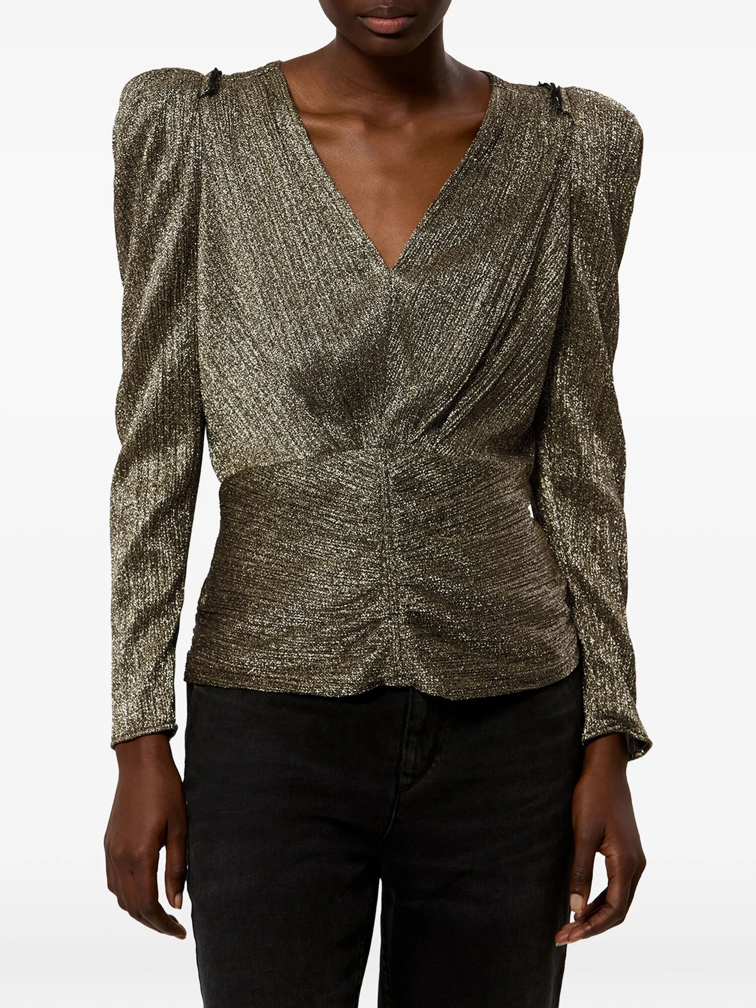 Блуза Isabel Marant Marlin gathered-sleeves blouse, размер 40, золотистый — фото 1