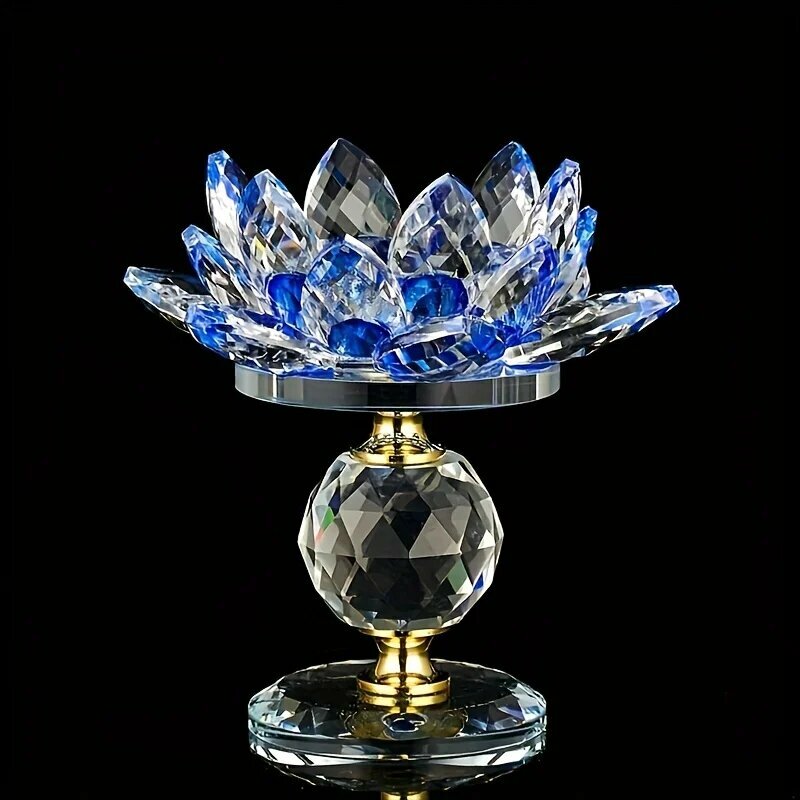 Кристальный подсвечник в форме лотоса Синий, blue