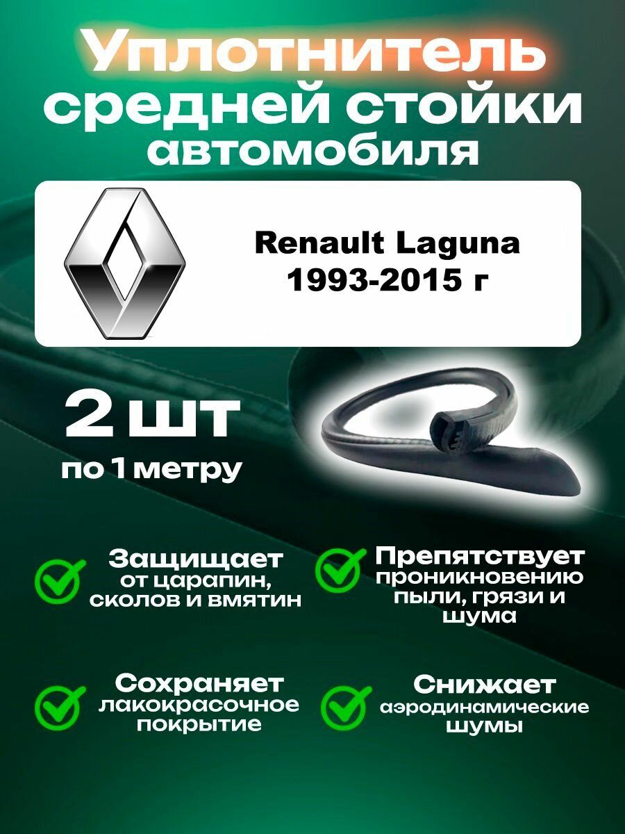Уплотнитель средней стойки автомобиля Renault Laguna 1993-2015 г, Рено Лагуна - 2 штуки, междверный