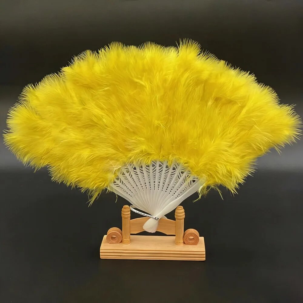 Танцевальный веер перо Желтый, style 4-Yellow