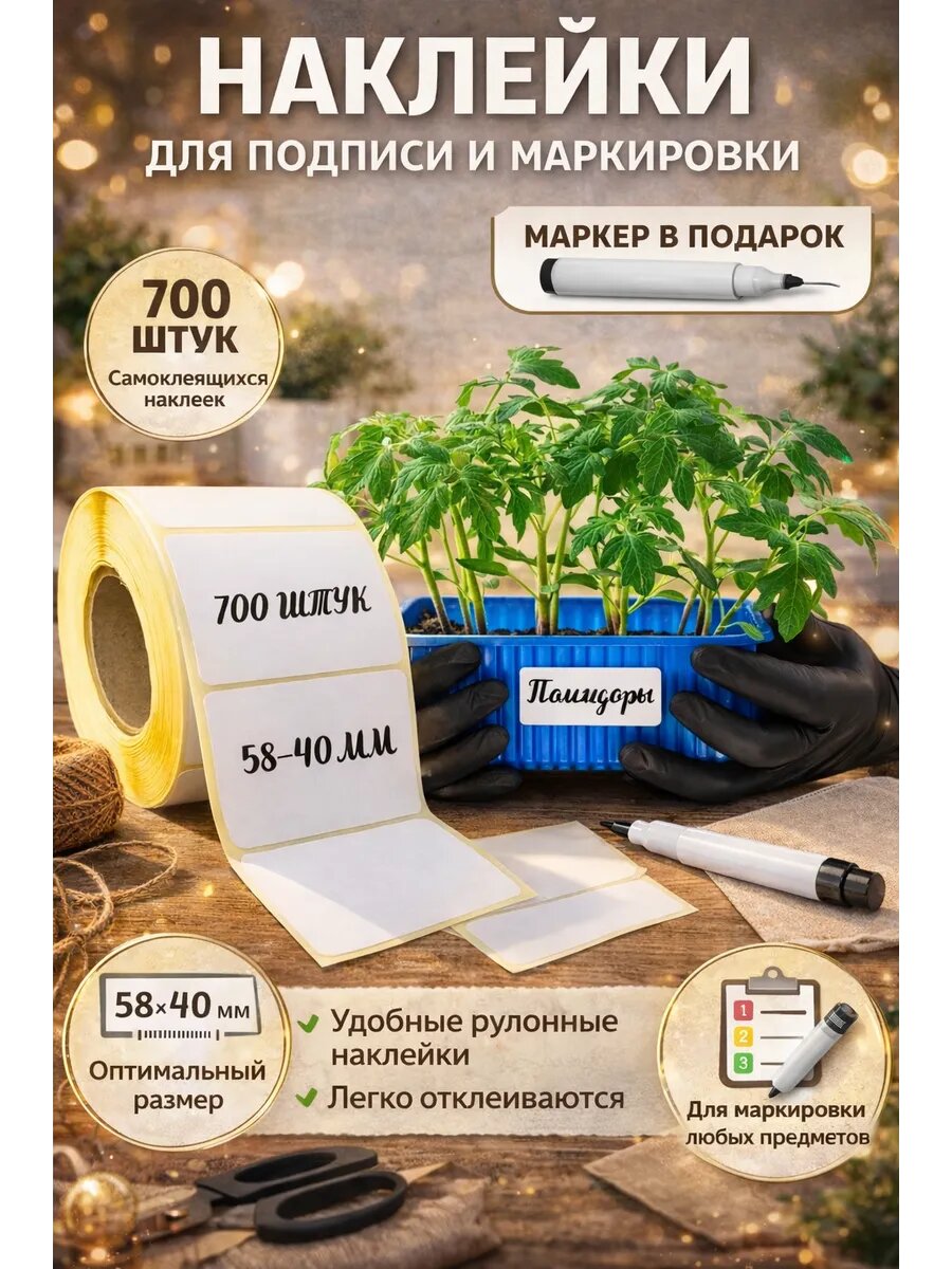 Универсальные наклейки для подписи и маркировки продуктов, предметов 5,8х4см 700 шт маркер в подарок