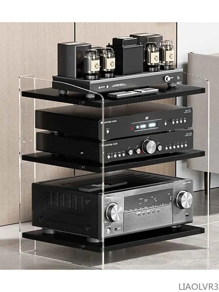 QIKIOB Стойка Для Hi Fi Аппаратуры 3 Этажа, Стойка для Hi fi аппаратуры подходит для гостиной, 52x40x60.6см