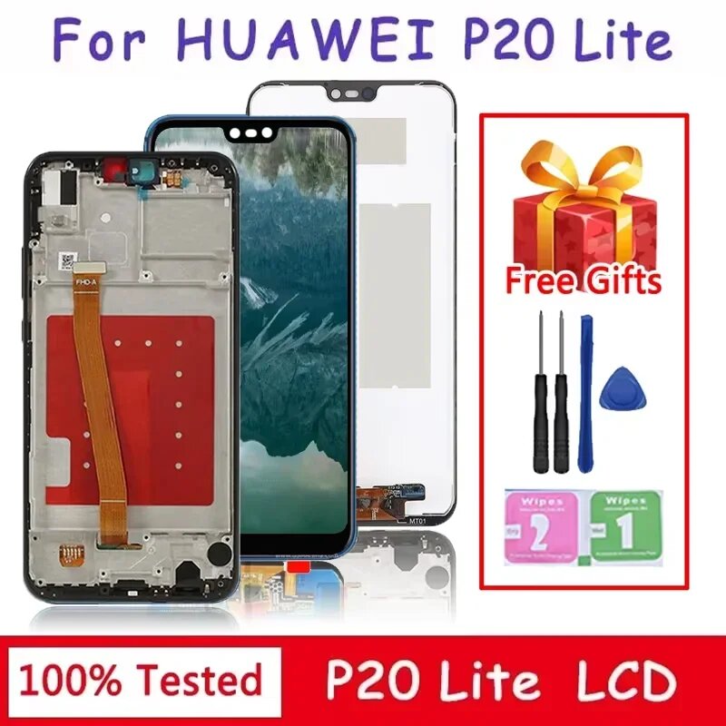 Дисплей ЖК 5.84" для Huawei P20 Lite/Nova 3e Gold с рамкой