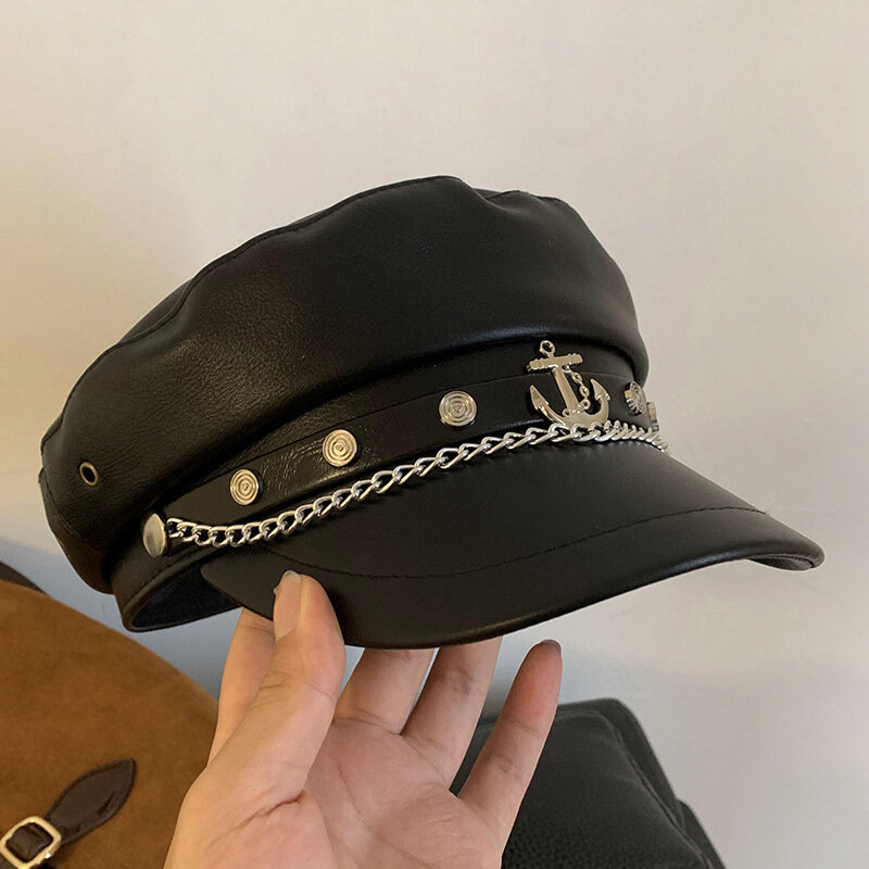 Кепи кожаная с коротким козырьком фуражка осенняя