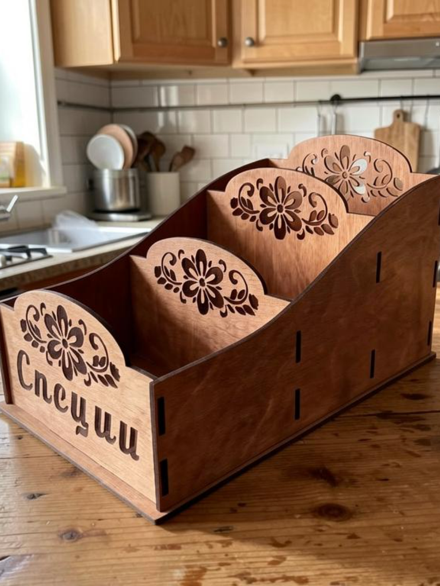 Контейнер для специй с разделителями. Светлое дерево, ЭКО