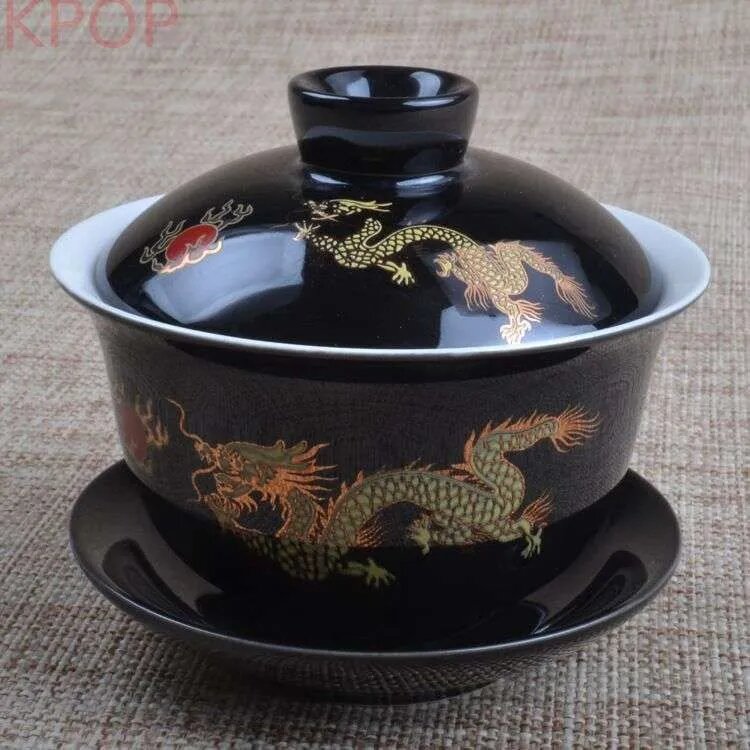 Чайная пара с драконом, 120 мл, 1 шт, фарфор, для чайных церемоний, золочение
