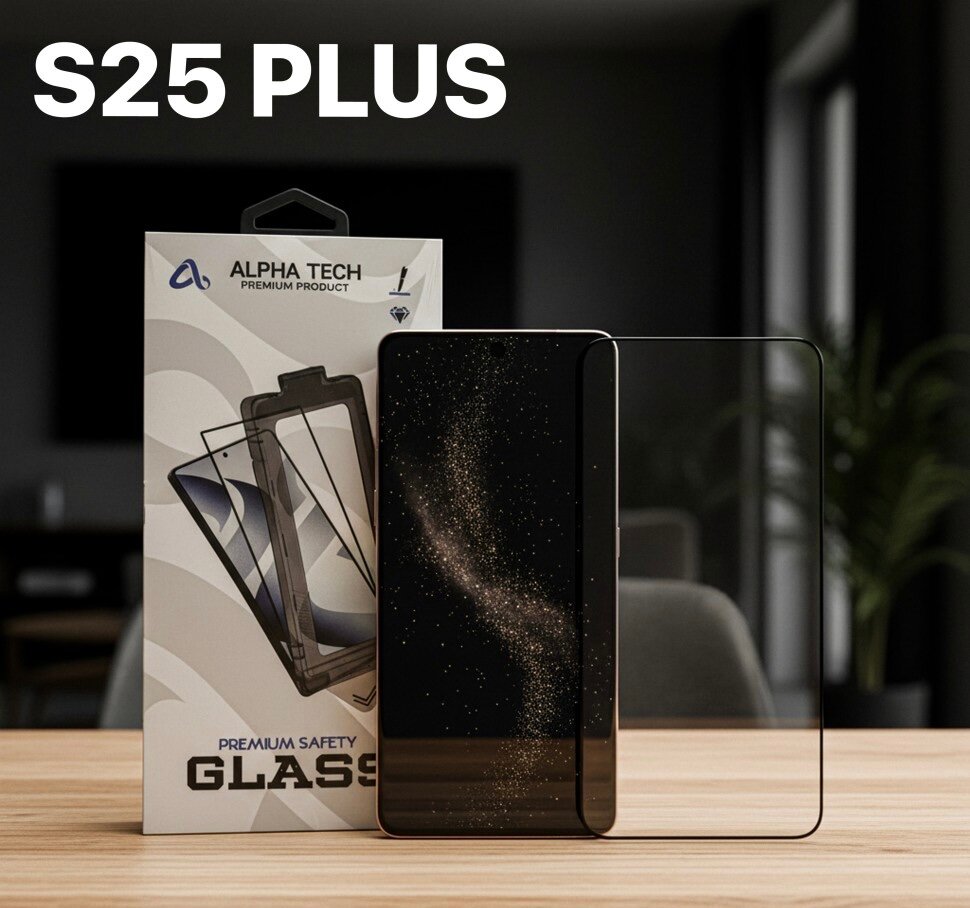Защитное стекло Premium ALPHA-TECH для Samsung Galaxy S25 Plus, черное