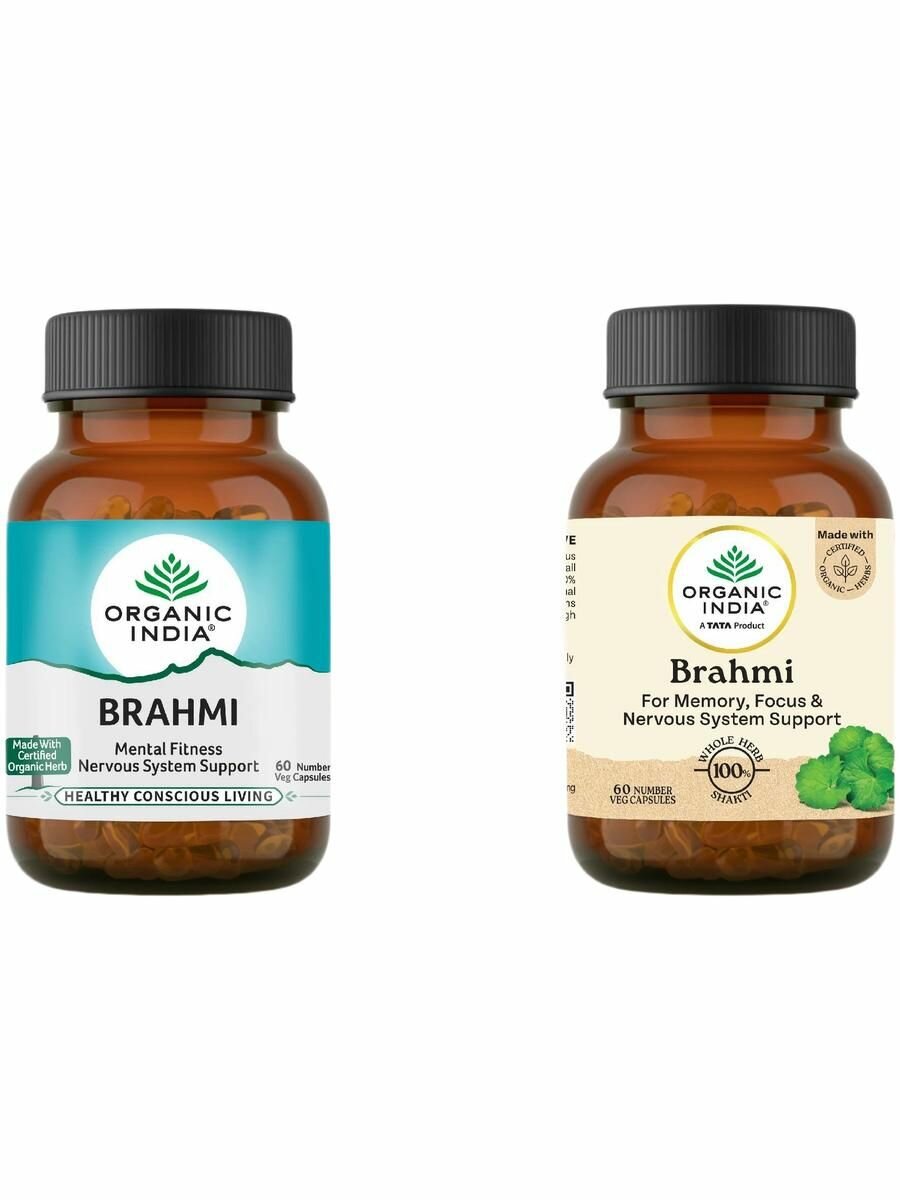 Брахми Органик Индия (Brahmi Organic India) для для улучшения памяти, 2 шт по 60 капсул.