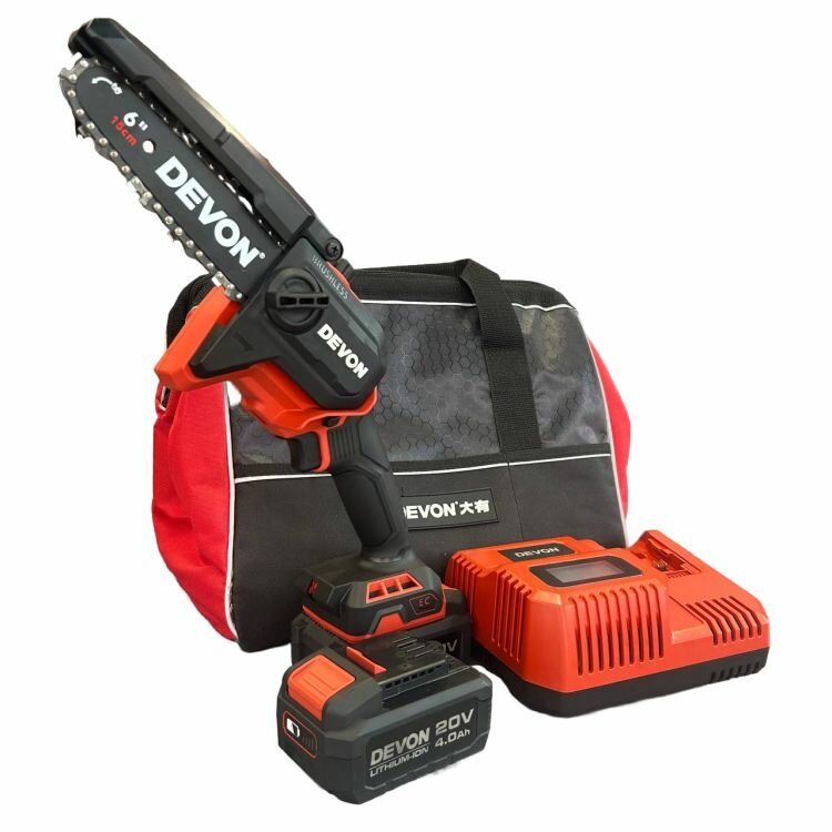 Аккумуляторная цепная пила DEVON, 2 АКБ 4 Ач, З/У, 4559-Li-40-SET