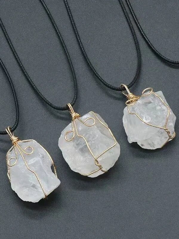 Кулон из натурального необработанного кристалла целебный камень в виде подвески (Горный хрусталь)