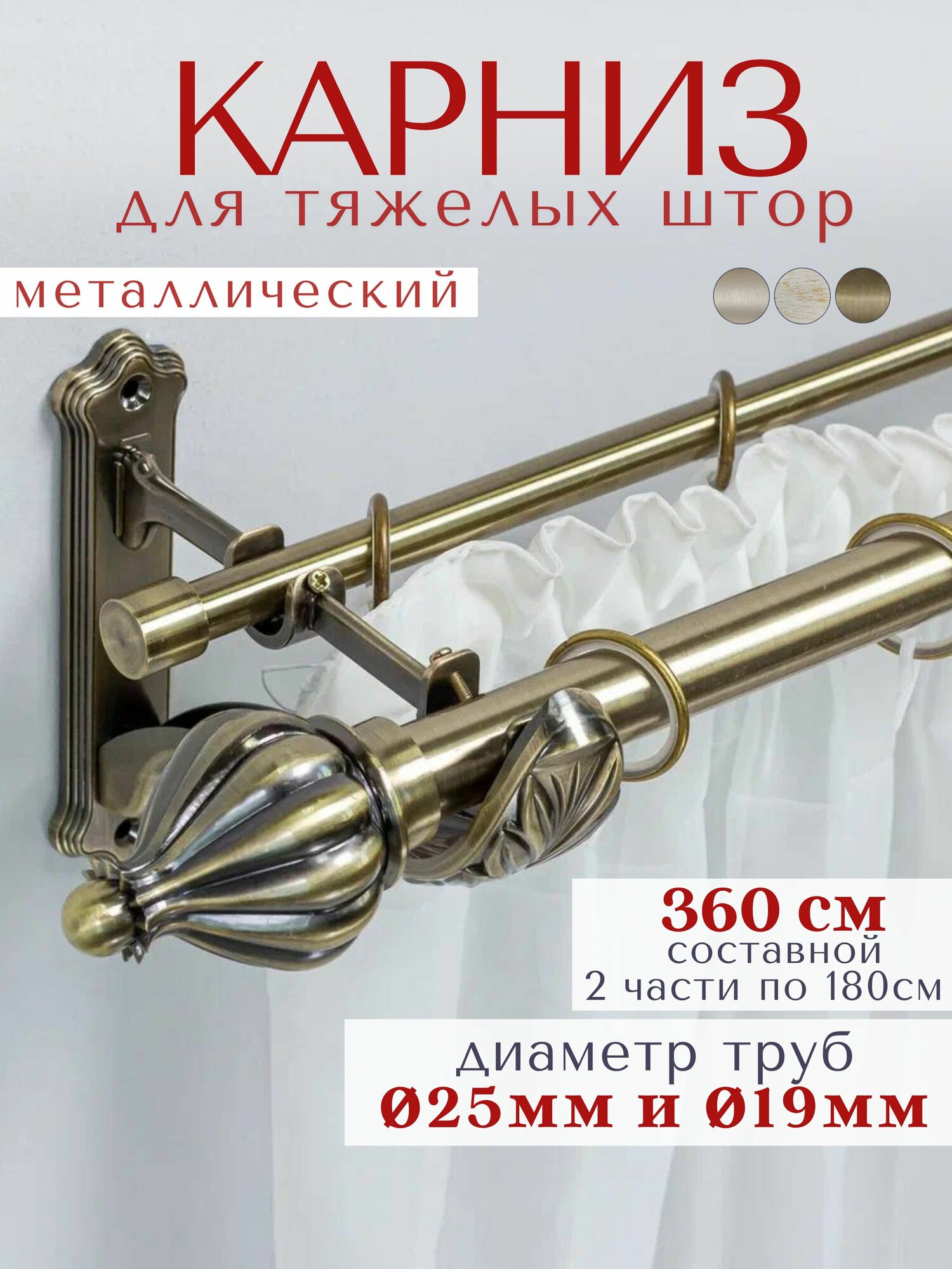 Карниз для штор двухрядный настенный металлический с усиленным кронштейном