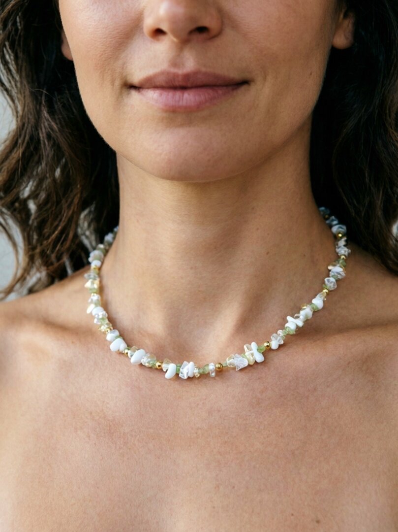 Чокер, агат, горный хрусталь, хризолит, цитрин