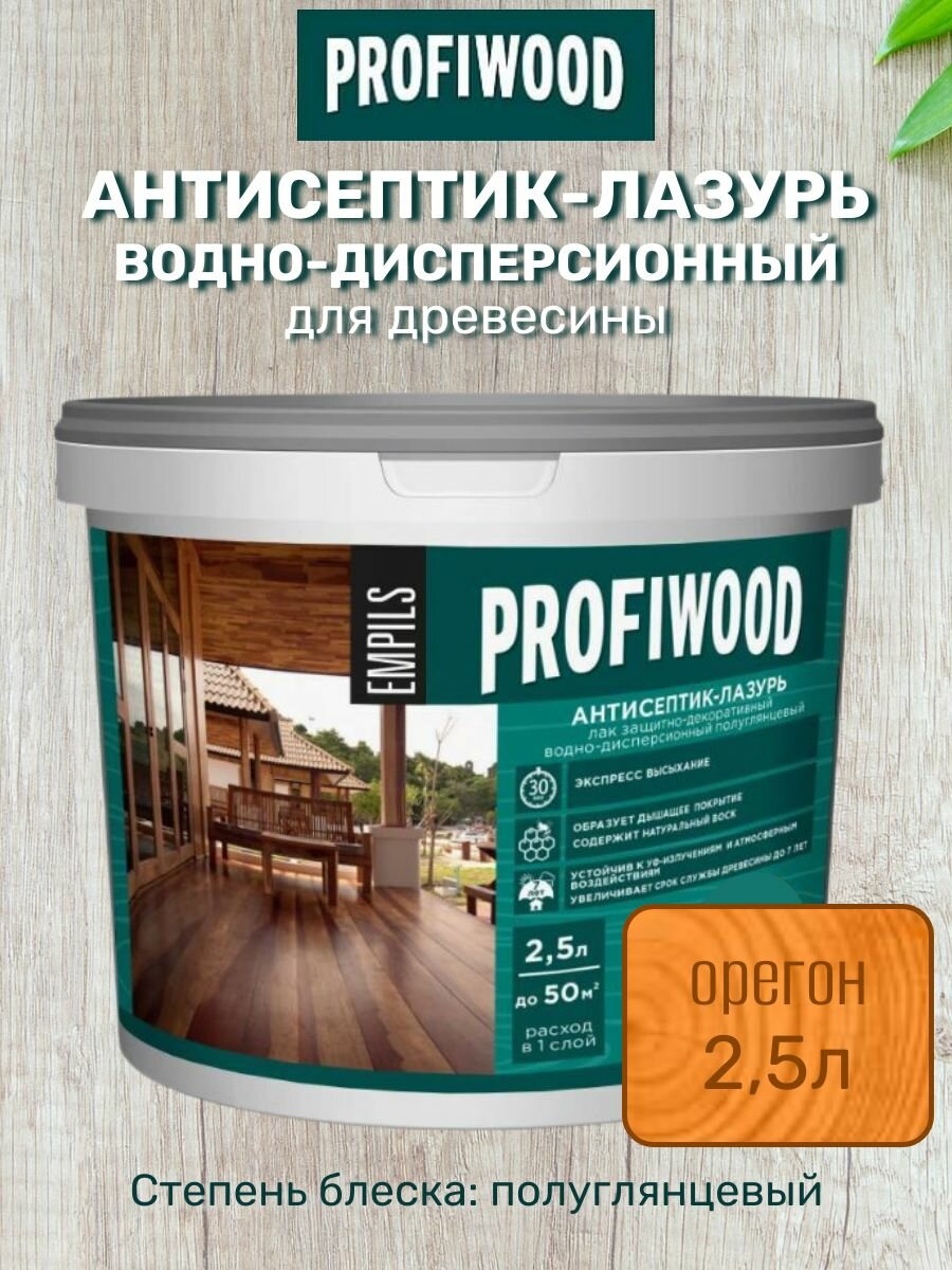 Антисептик-лазурь PROFIWOOD водно-дисперсионный полиакриловый Орегон 2,5л