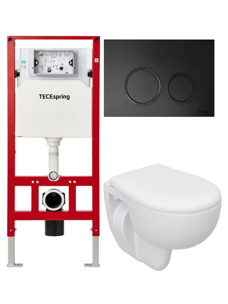Комплект 3 в 1 Унитаз подвесной Seramiksan Natura A051041H / Сиденье AG50002 / Инсталляция с кнопкой TECE TECEspring S401104