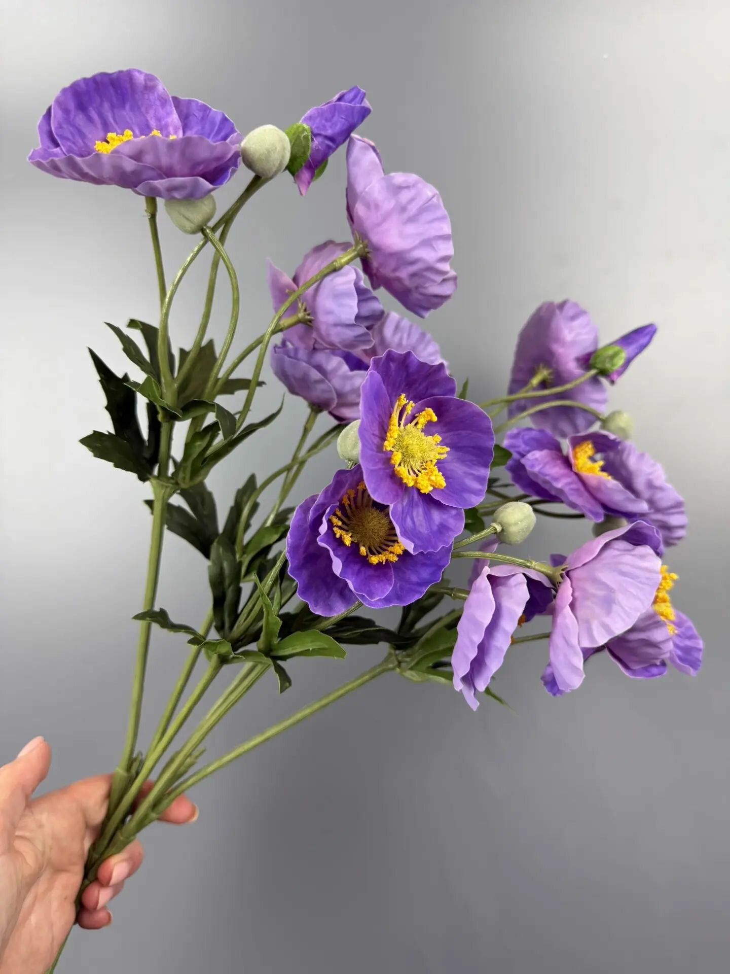 Искусственные цветы мак сиреневый букет для декора премиум серия 2 ветки 65 см